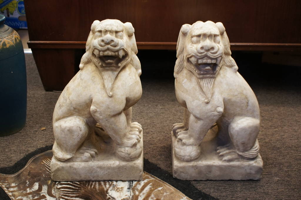 20" Tall Carved Chinese Foo Dogs Stone Statue China Guard Lion Fu Pair ...