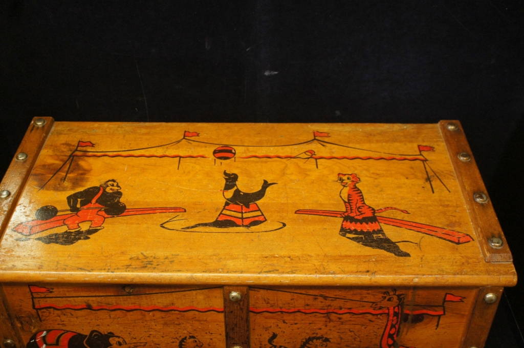 Vintage Mid Century Pine Circus Theme Western Toy Box Chest Trunk ...