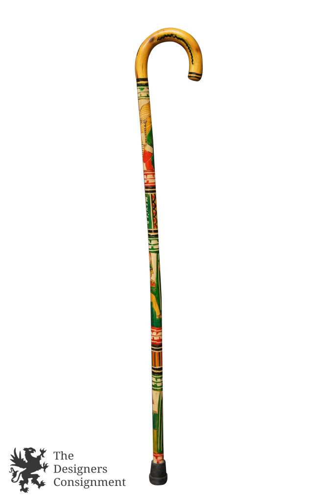 Vintage Mexico Carved Painted Wooden Cane Walking Stick Folk Art ...