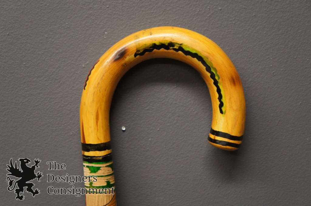 Vintage Mexico Carved Painted Wooden Cane Walking Stick Folk Art ...