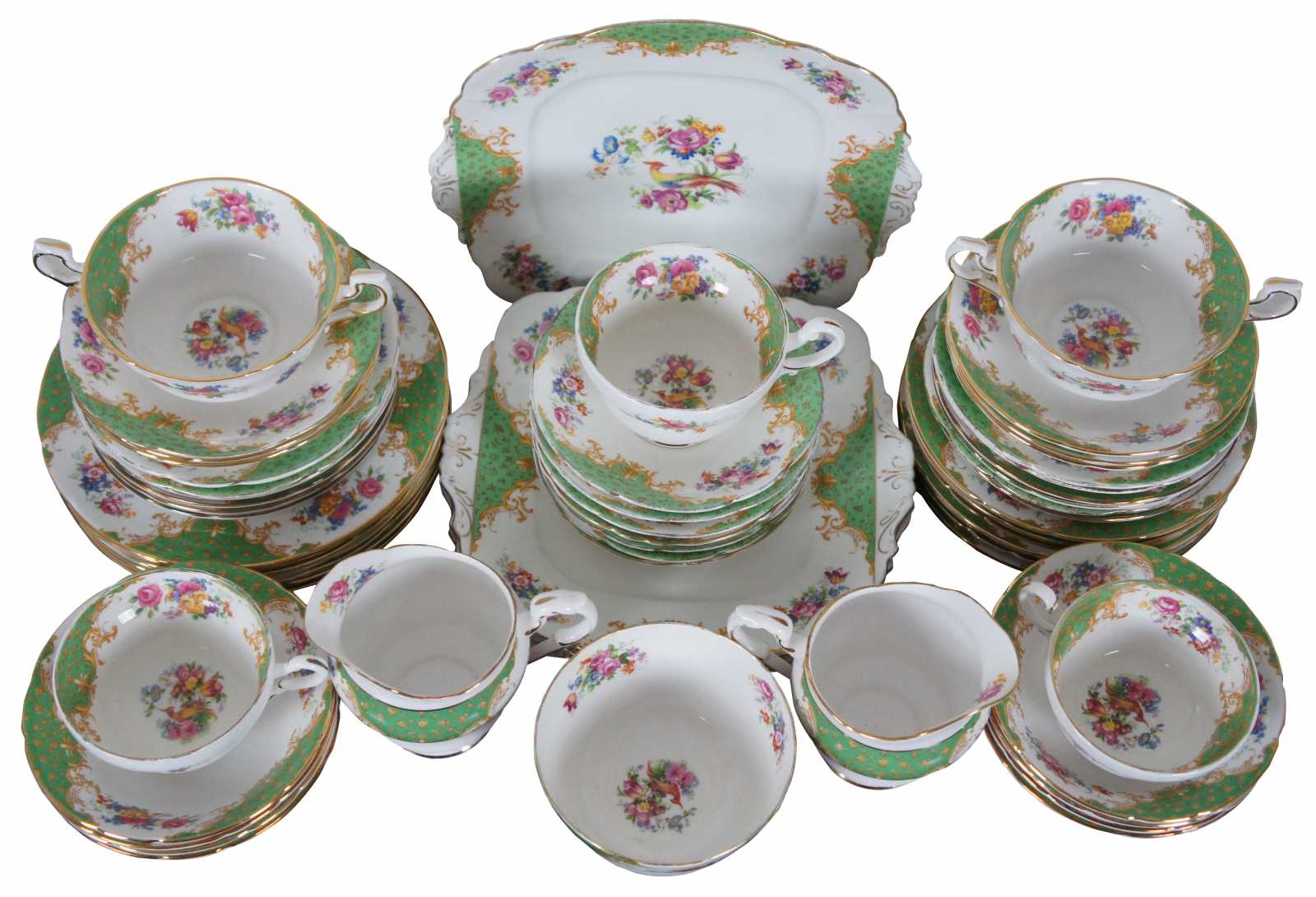 Vintage 61 Pc Paragon Rockingham Green Floral China Dinnerware Set England