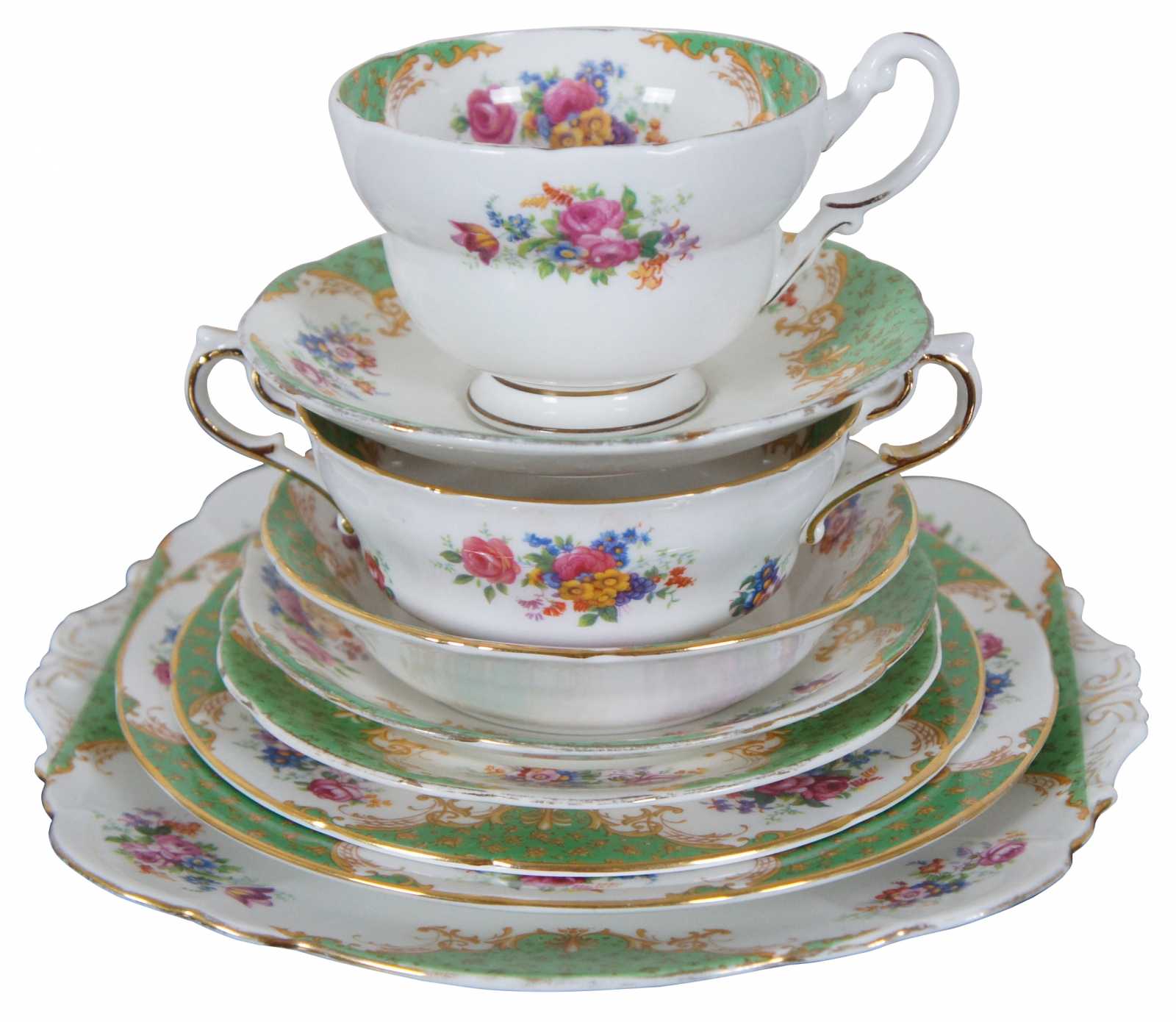 Vintage 61 Pc Paragon Rockingham Green Floral China Dinnerware Set England