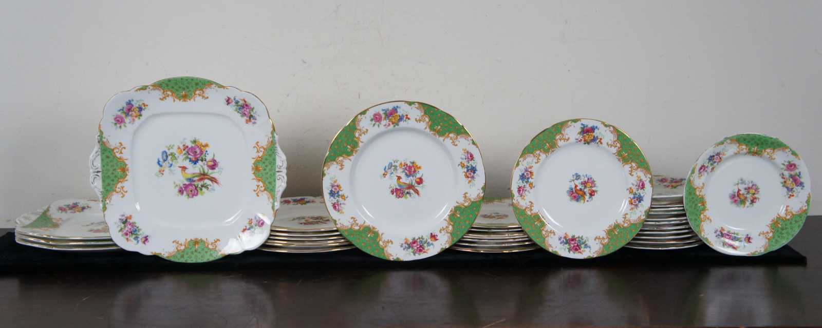 Vintage 61 Pc Paragon Rockingham Green Floral China Dinnerware Set England