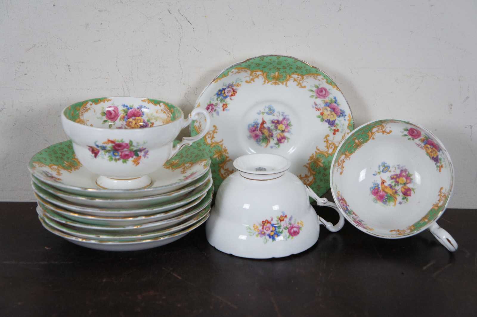 Vintage 61 Pc Paragon Rockingham Green Floral China Dinnerware Set England