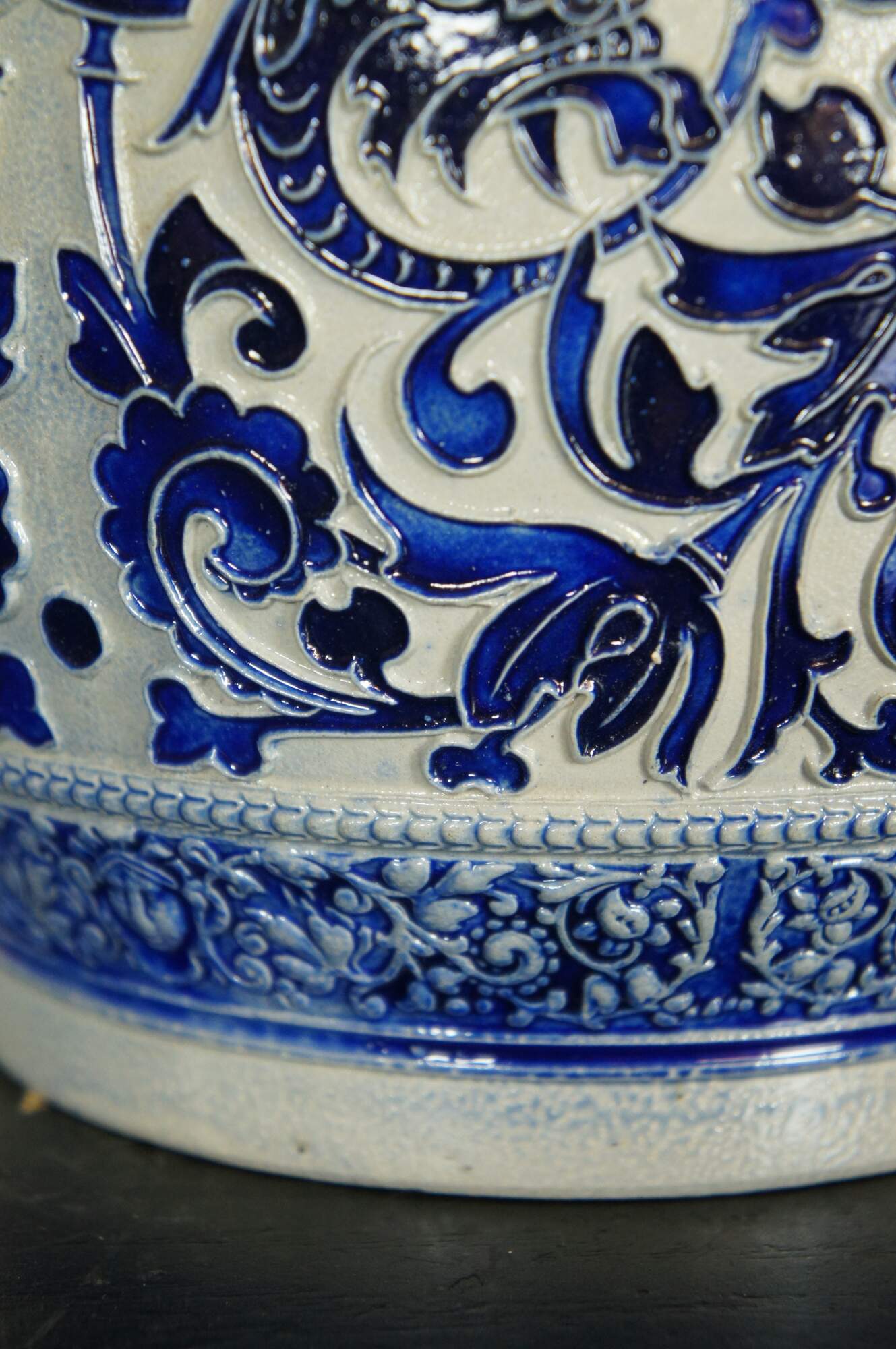 Antique German Cobalt Blue Salt Glaze Rumtopf Jar Cookie Urn Rum Crock 8"