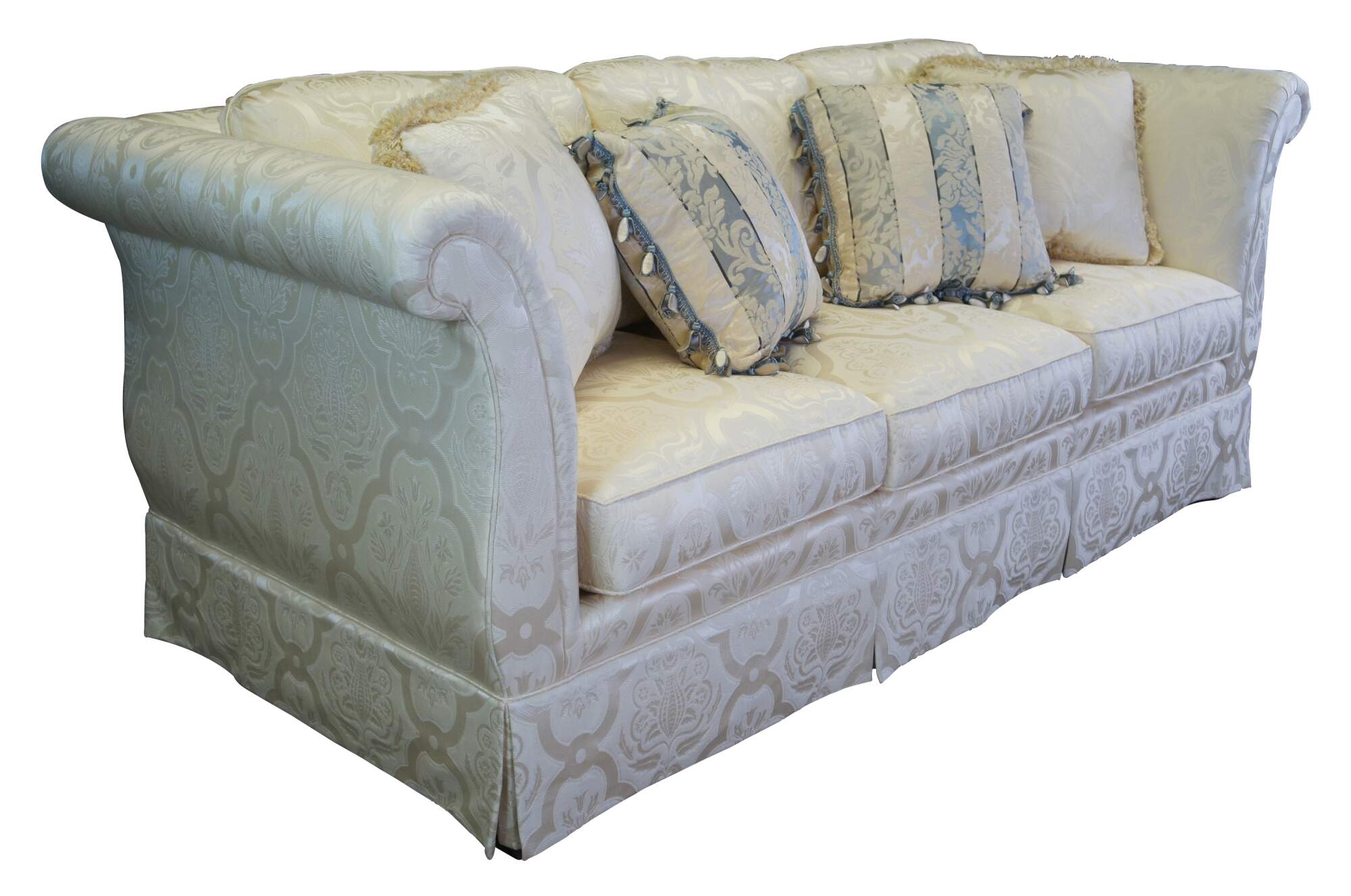 Taylor King French Damask Silk Down Filled 3 Seat Rolled High Arm Sofa ...