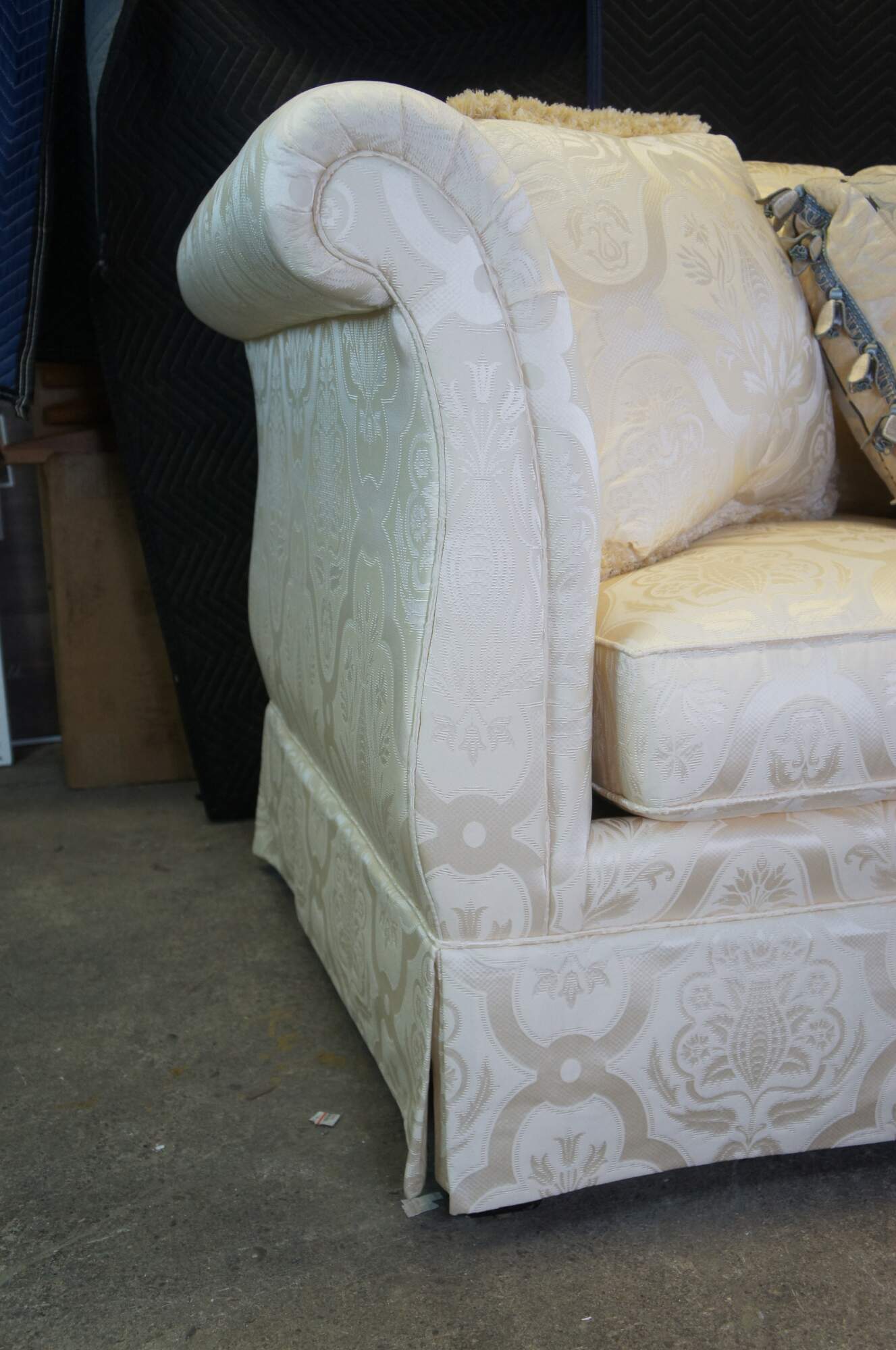 Taylor King French Damask Silk Down Filled 3 Seat Rolled High Arm Sofa ...