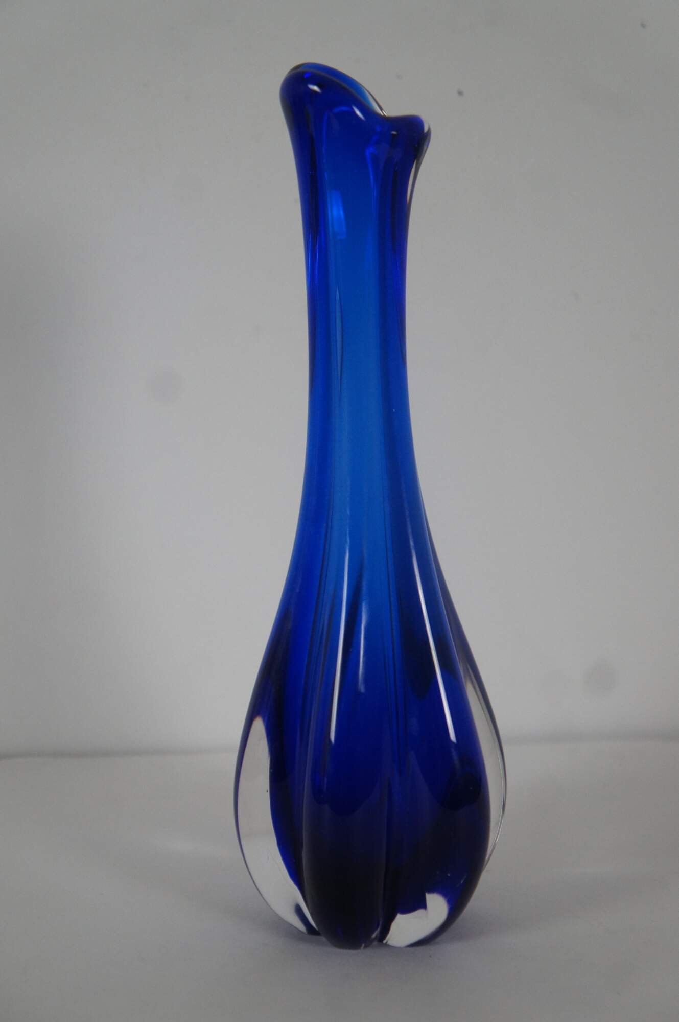 Vintage Magnor Norwegian Cobalt Blue Freeform Glass Flower Vase 10"