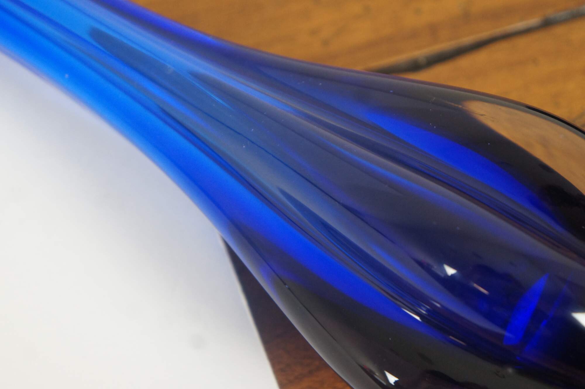 Vintage Magnor Norwegian Cobalt Blue Freeform Glass Flower Vase 10"