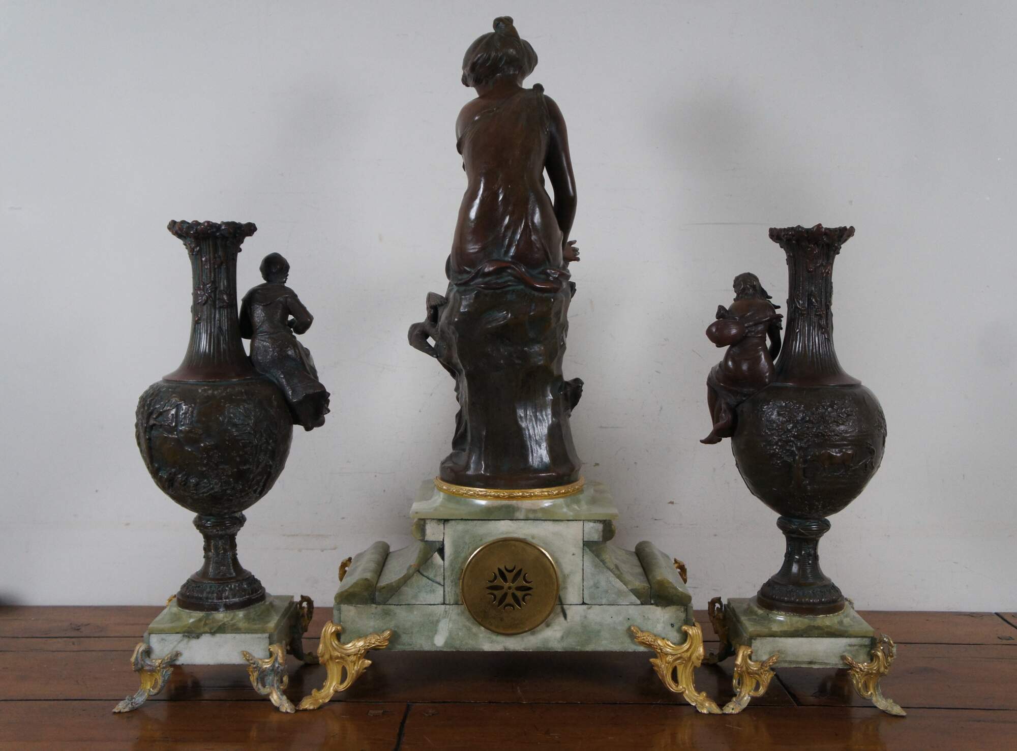 Antique Bronze Hirondelle Blessee Alfred Foretay Garniture Mantel Clock ...