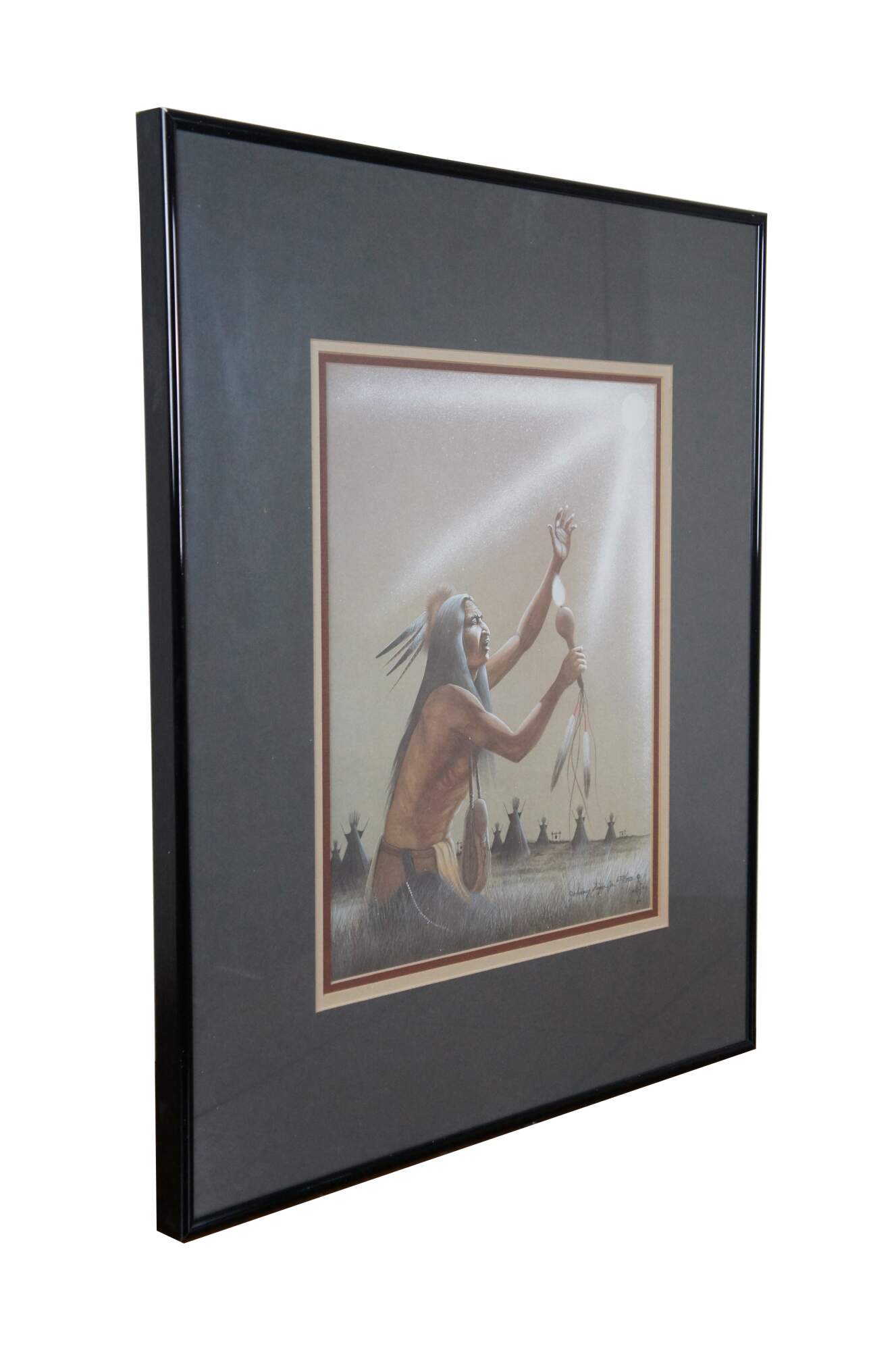 1980s Native American Johnny Tiger Jr Medicine Culture Indian Print 23"
