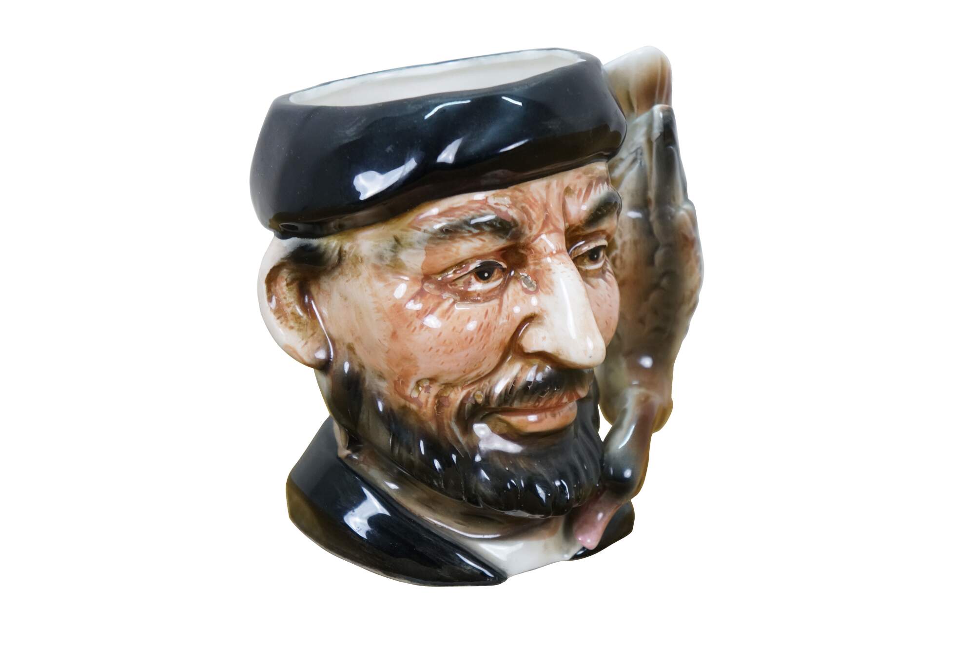 Vintage Porcelain Character Mug Toby Jug Fisherman Hunter with Duck 5"