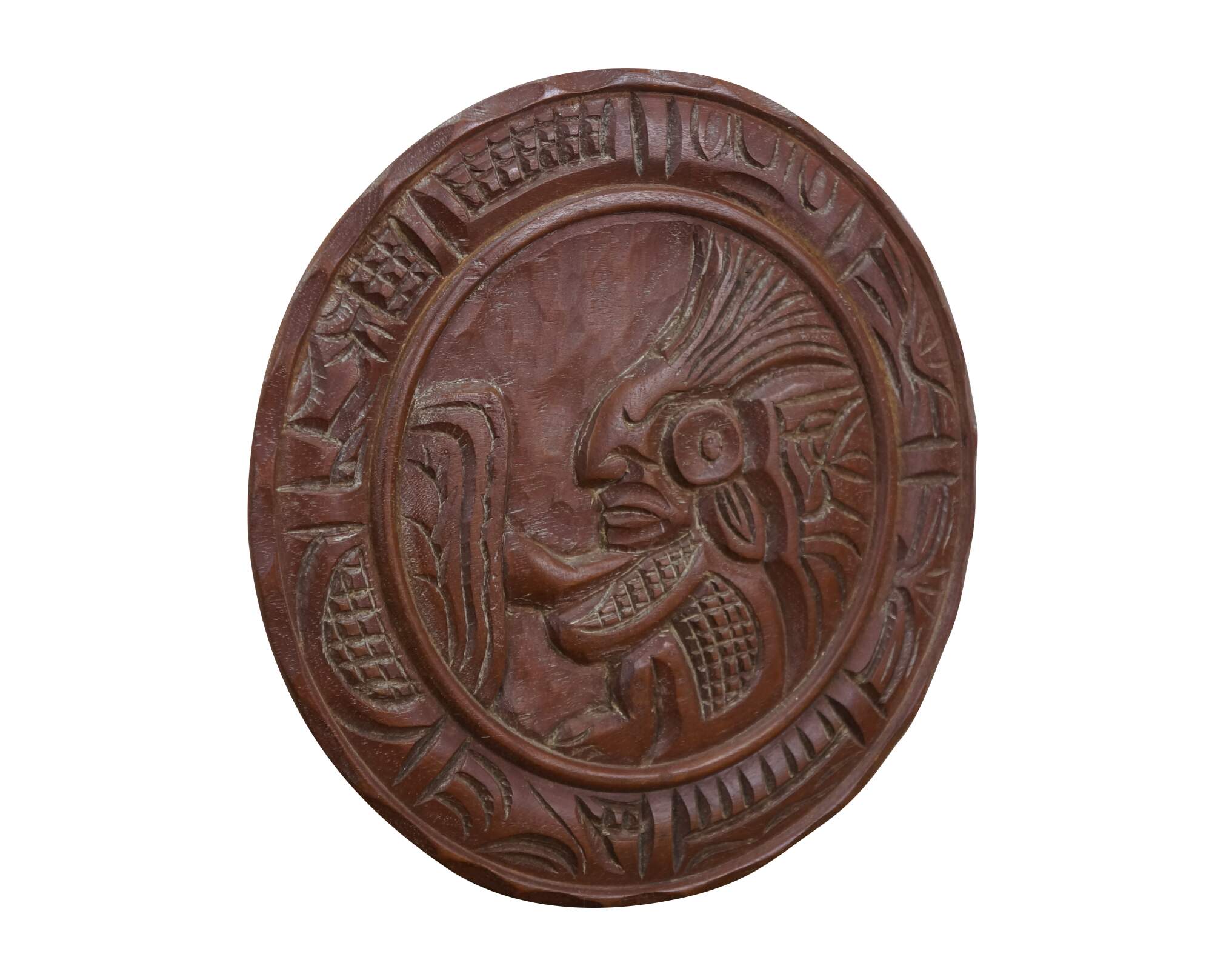 Vintage Hand Carved South American Mexican Mayan Aztec Wall Plaque 12"