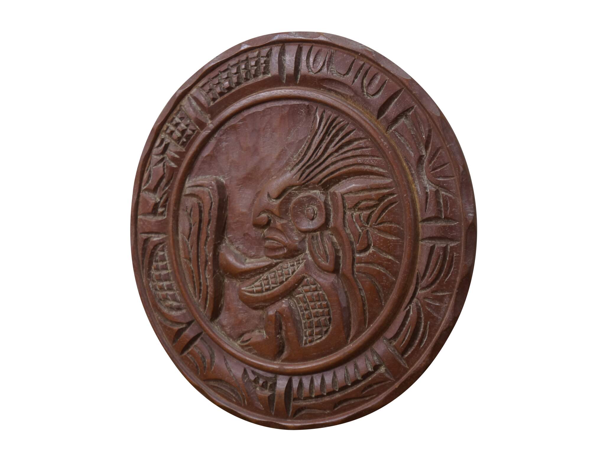 Vintage Hand Carved South American Mexican Mayan Aztec Wall Plaque 12"