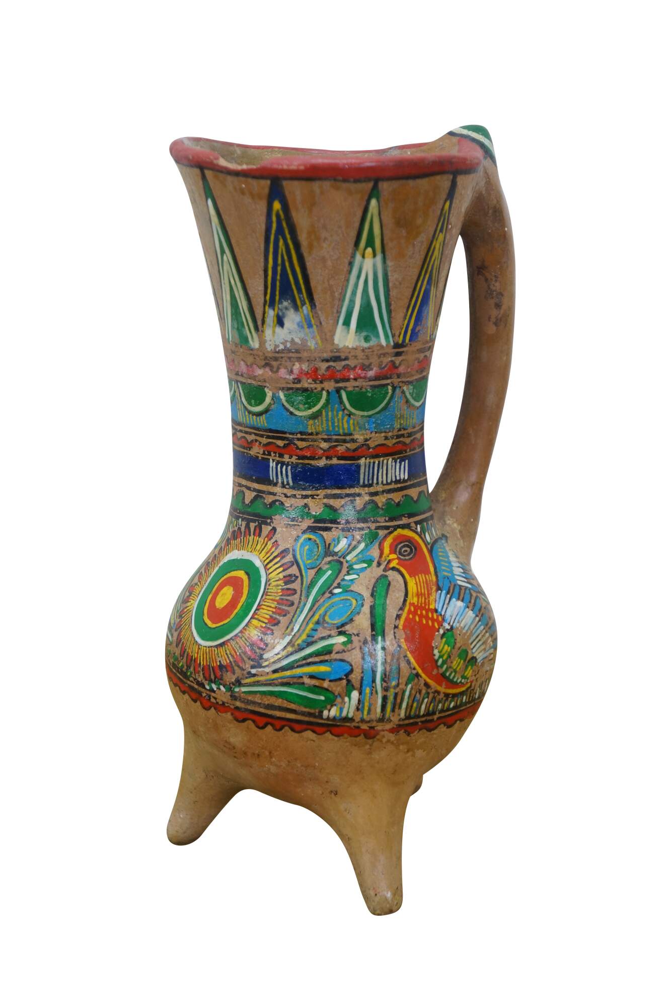Mexican Polychrome Folk Art Terracotta Pottery Pulque Agave Pitcher ...