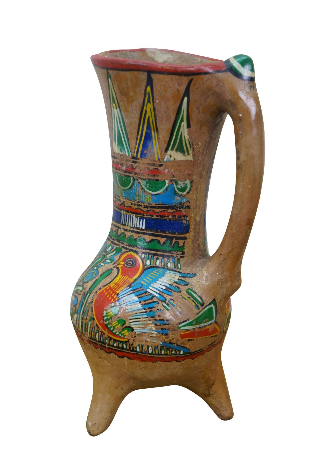 Mexican Polychrome Folk Art Terracotta Pottery Pulque Agave Pitcher ...