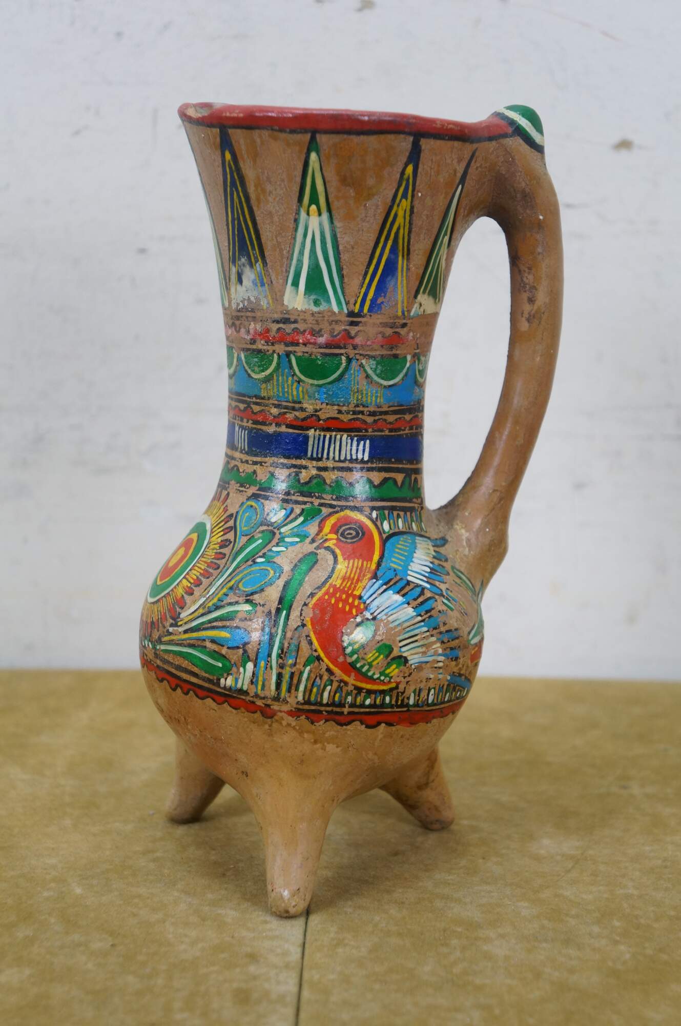 Mexican Polychrome Folk Art Terracotta Pottery Pulque Agave Pitcher ...