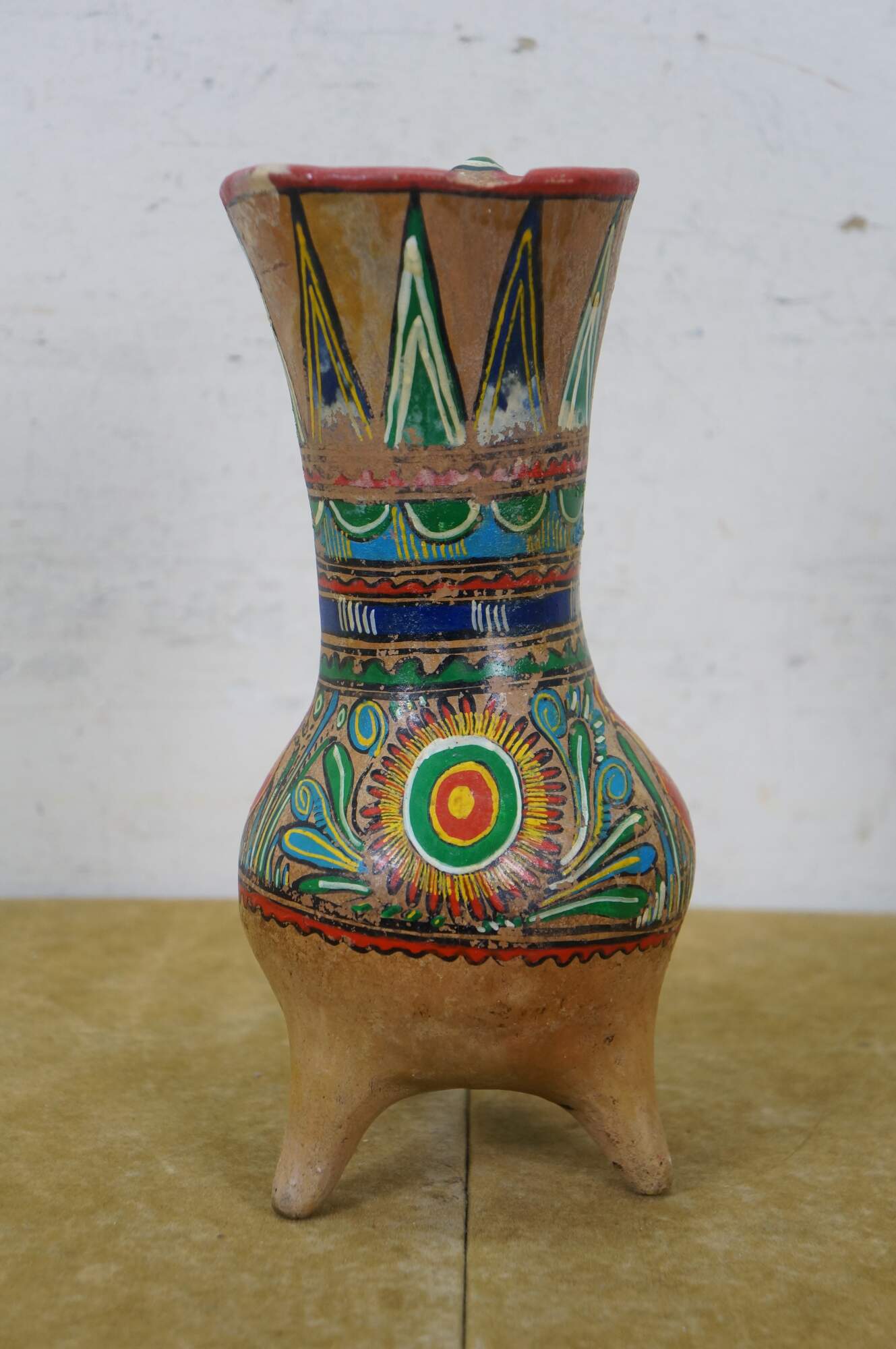 Mexican Polychrome Folk Art Terracotta Pottery Pulque Agave Pitcher ...