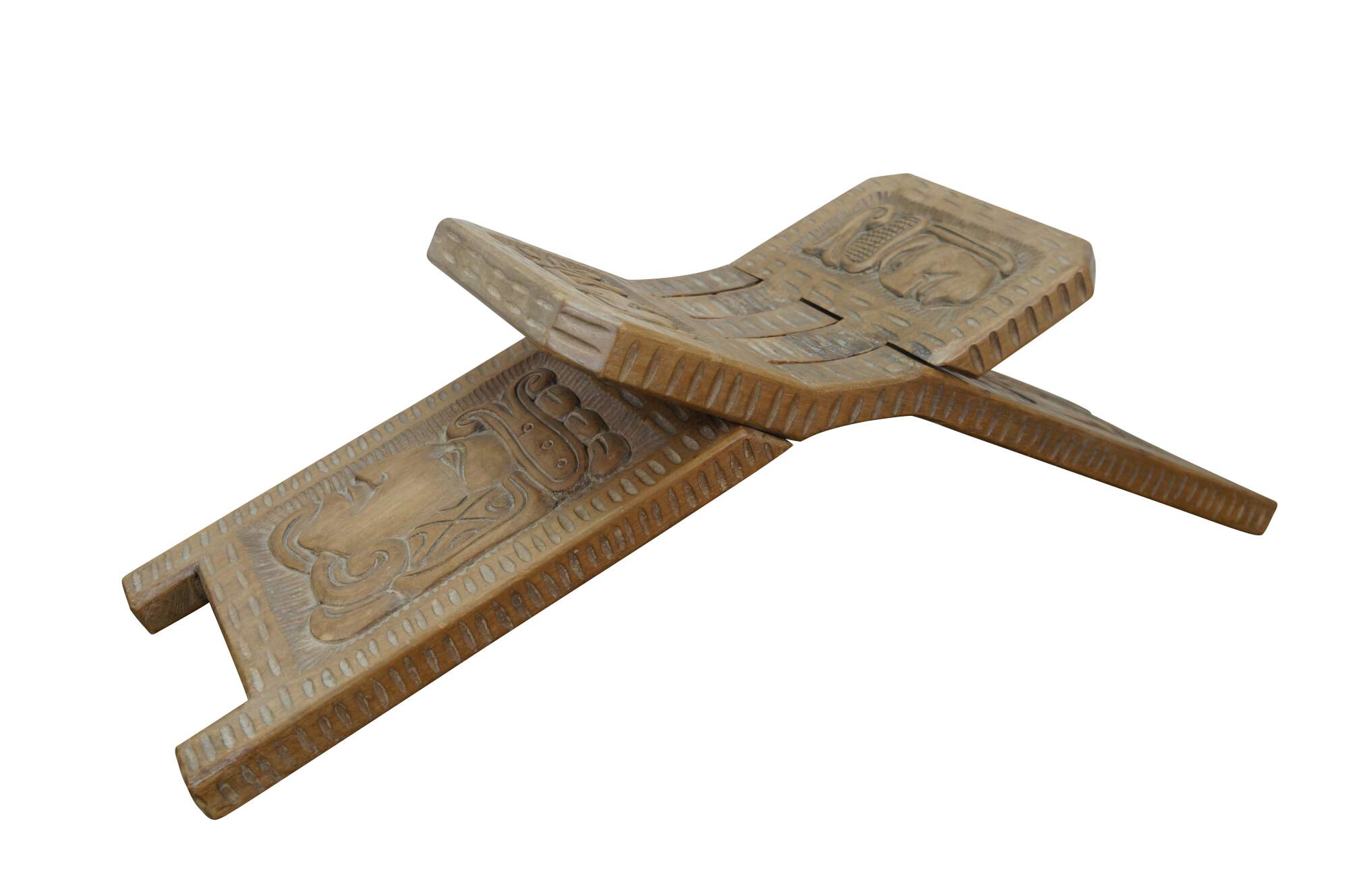 South American Honduras Carved Teak Folding Stool Seat Chair Mayan Aztec