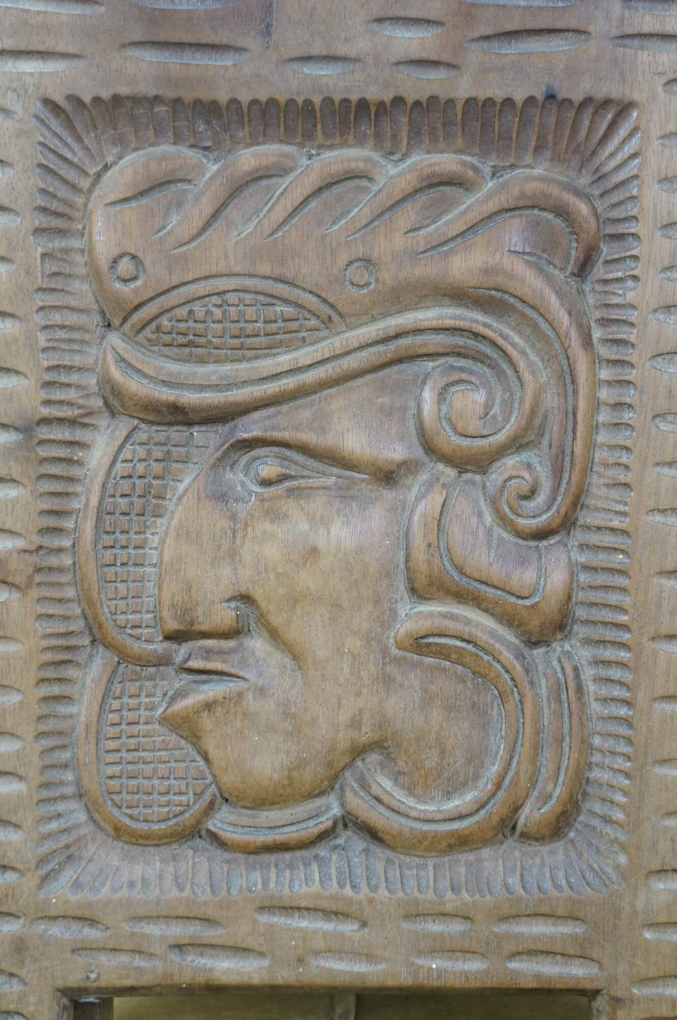 South American Honduras Carved Teak Folding Stool Seat Chair Mayan Aztec