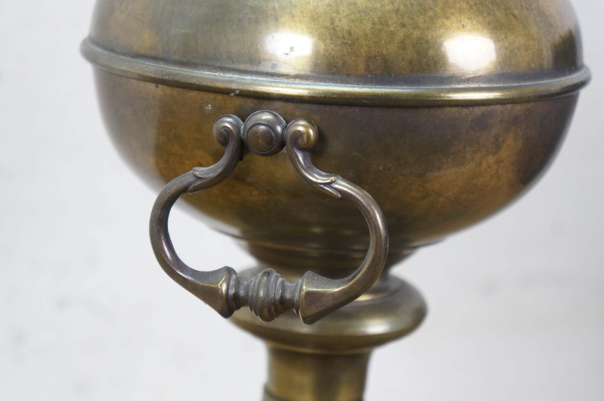 Mid Century Empire Brass Mantel Trophy Urn Table Lamp Black Shade 31"