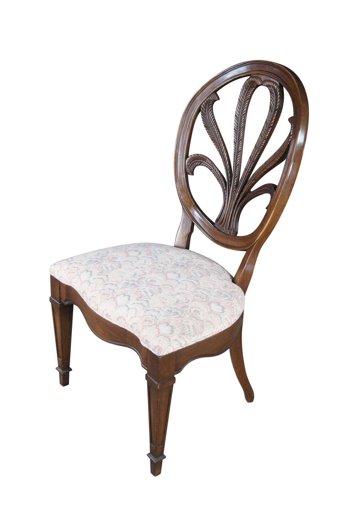 4 White Furniture Hepplewhite Style Walnut Balloon Back Plume Side Chairs