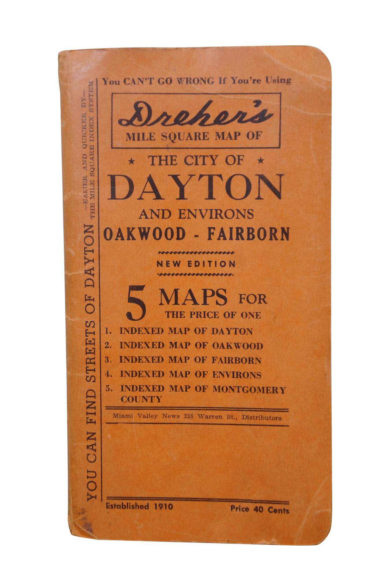 1953 Dreher's Mile Square Map of Dayton Ohio & Environs City Streets 34"