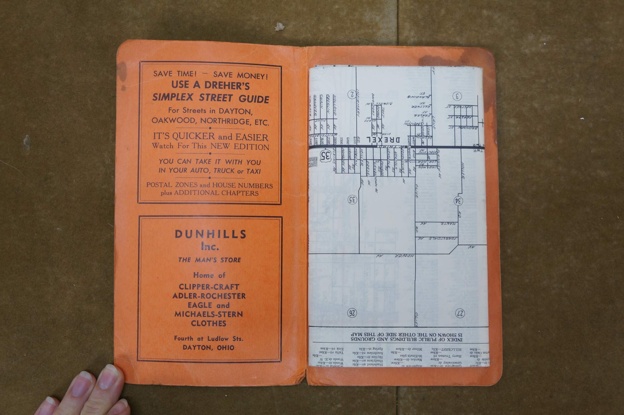 1953 Dreher's Mile Square Map of Dayton Ohio & Environs City Streets 34"